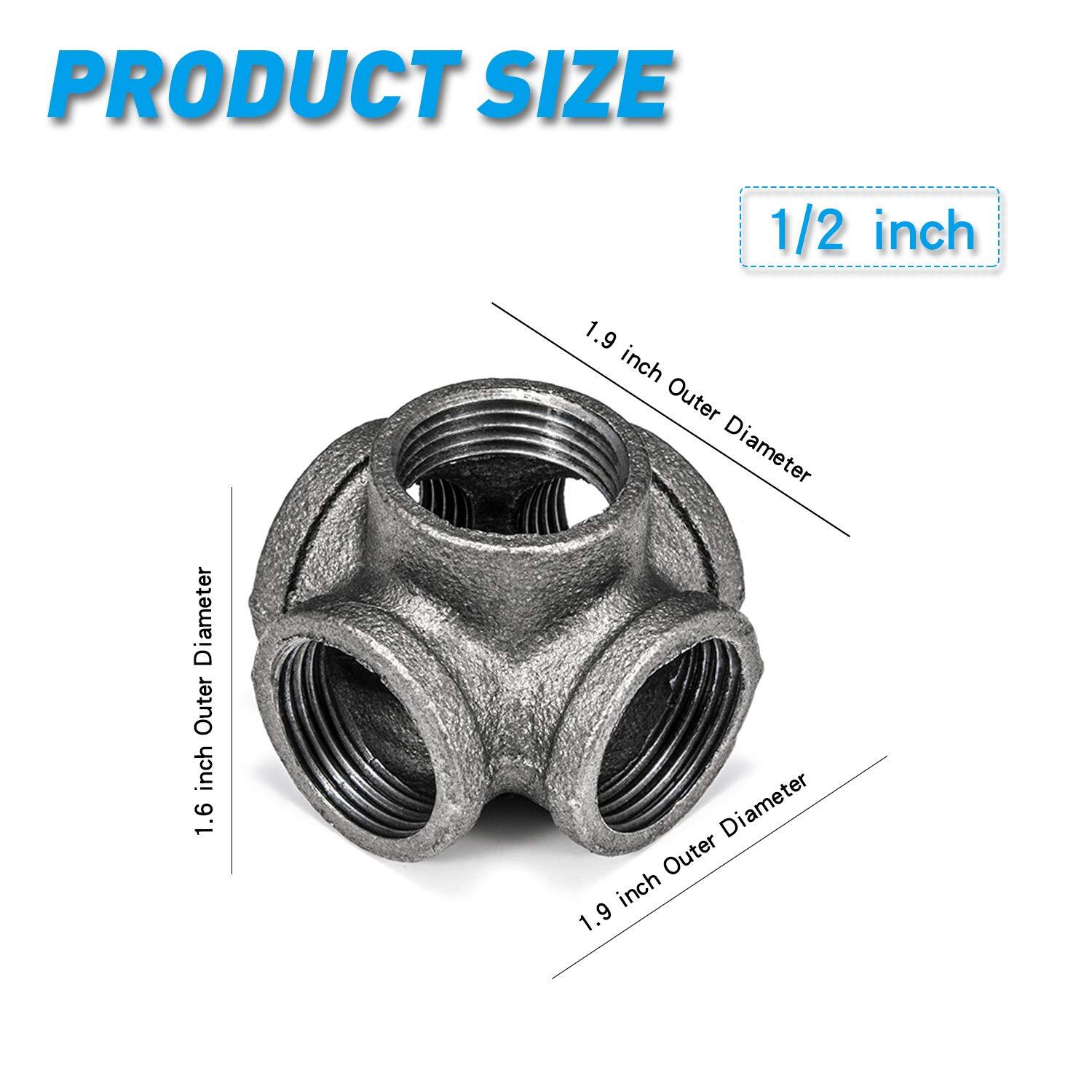 1/2" 5way Side Outlet Tee 4pack 5way Corner Cast Black Malleable Iron ...