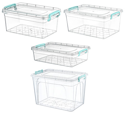 Clear Plastic Storage Box Lid Clip Locking Office Home Kitchen Food ...