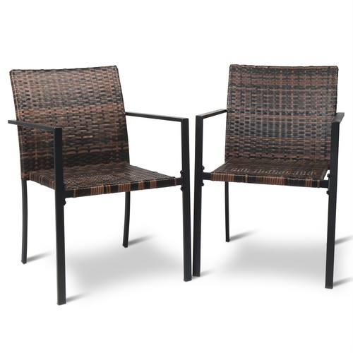 Set of 2 Outdoor Backyard Patio Wicker Rattan Patio Stools Chairs ...
