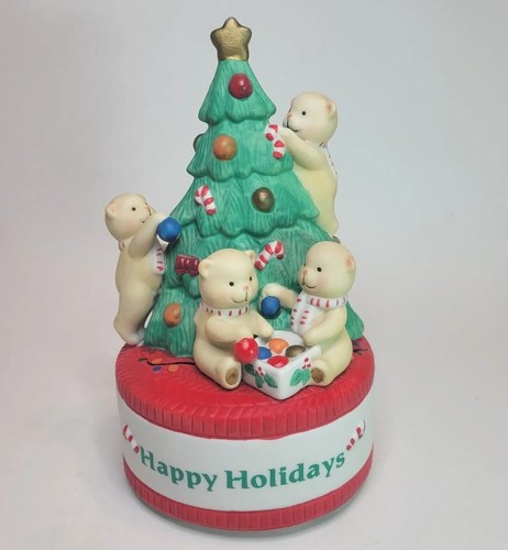 Vtg Dakin Christmas Music Box Bears Decorating "Deck the Halls" 1984 ...
