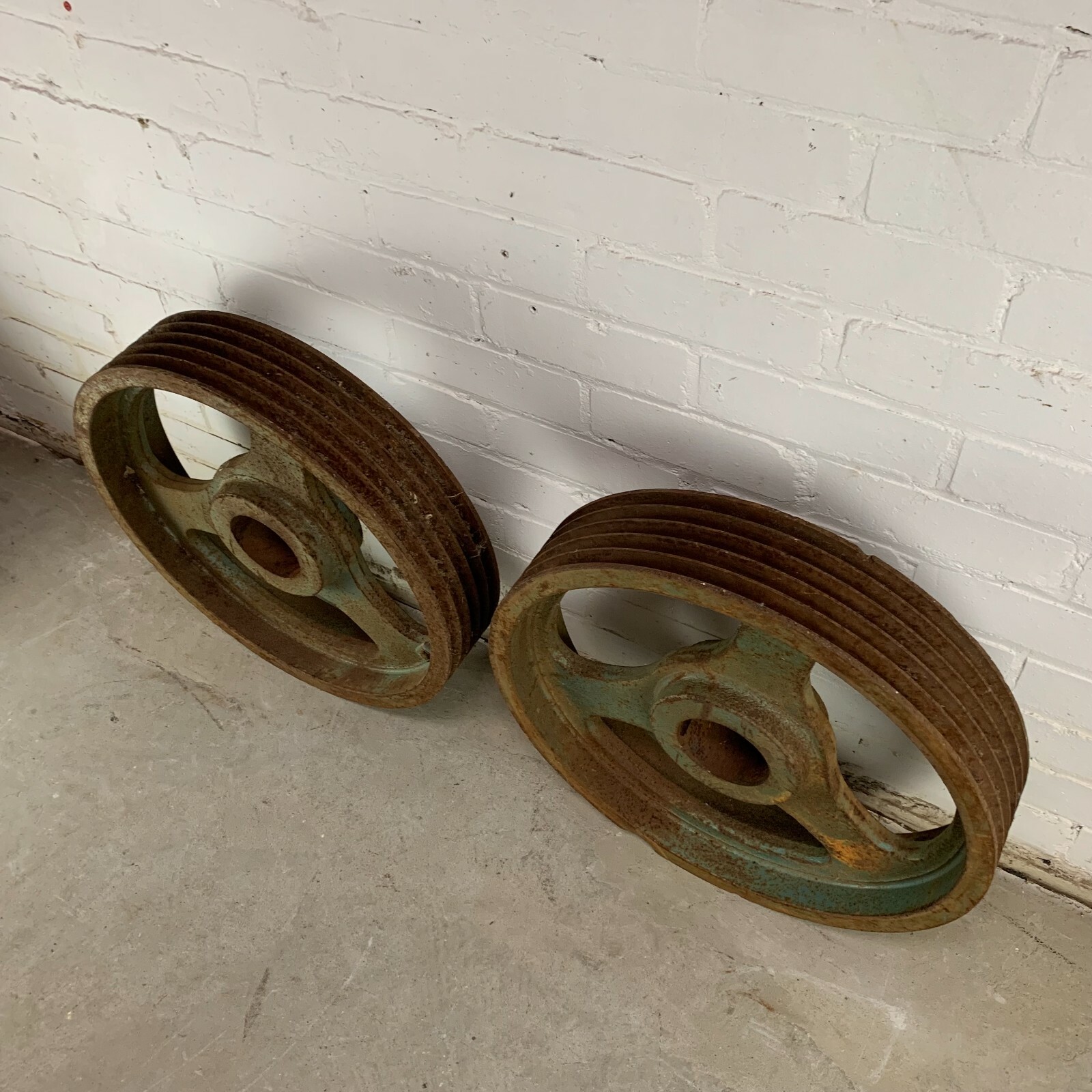 Pair of Reclaimed Cast Iron 3 Spoke Pulley Wheels | eBay UK