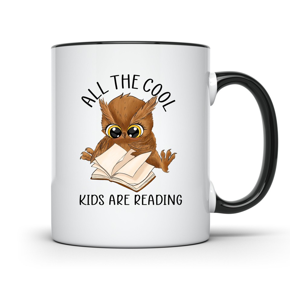 CUTE OWL READING MUG ALL THE COOL KIDS ARE READING FUN BOOKWORM GIFT ...
