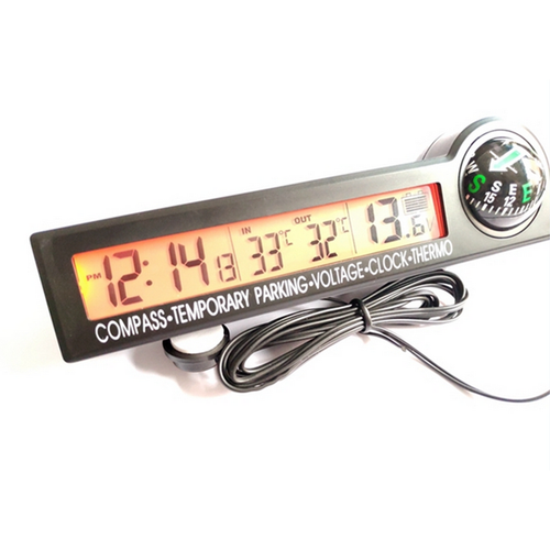 LCD Digital Car Compass LED 12V Voltage Meter Time Clock Thermometer w ...
