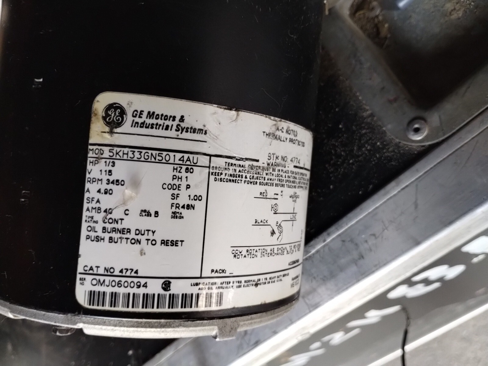 Ge 4774 1/3hp 115v 3450rpm | eBay