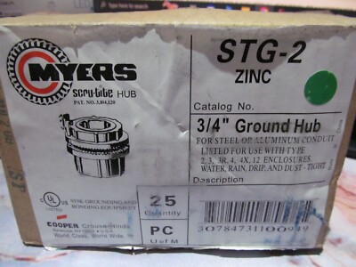 NEW BOX OF 25 Myers Crouse Hinds STG-2 ZINC 3/4" Ground Hub COOPER ...