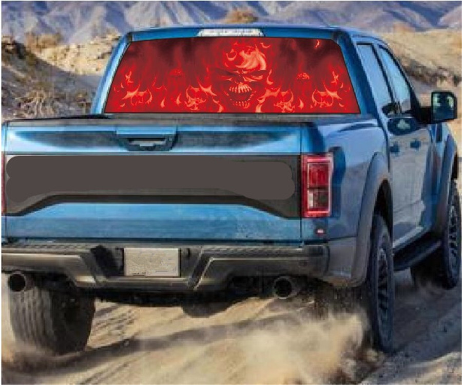 1PCS Car Rear Window Flaming Skull Cool Sticker Rear Window Sticker for ...