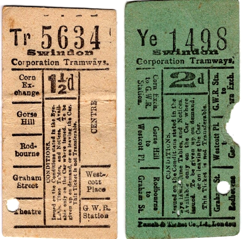 Tram tickets: Swindon Corporation, 1½d, 2d | eBay