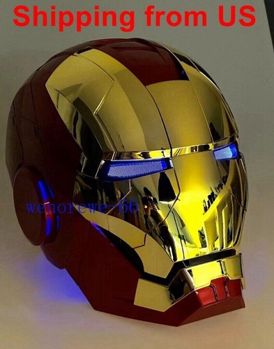 US! Autoking Iron Man Gold MK5 Helmet Electronic Voice Activated Open ...