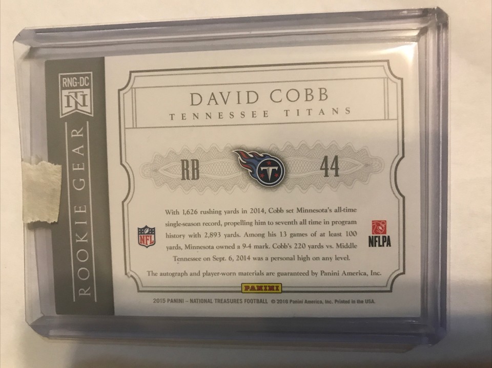 2015 NATIONAL TREASURES AUTO AUTOGRAPH JERSEY DAVID COBB ROOKIE CARD ...