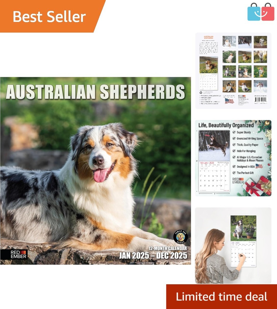 Calendario 2026 Pared Australian Shepherds 2025 12 X 24 Inch Monthly ...