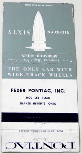 FEDER PONTIAC, INC. MATCHBOOK COVER * SHAKER HEIGHTS, OHIO | eBay