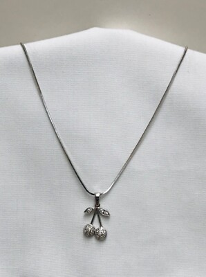 Silver Tone AB Crystals Pave Cherry Necklace 18.5” Cherries Aurora ...