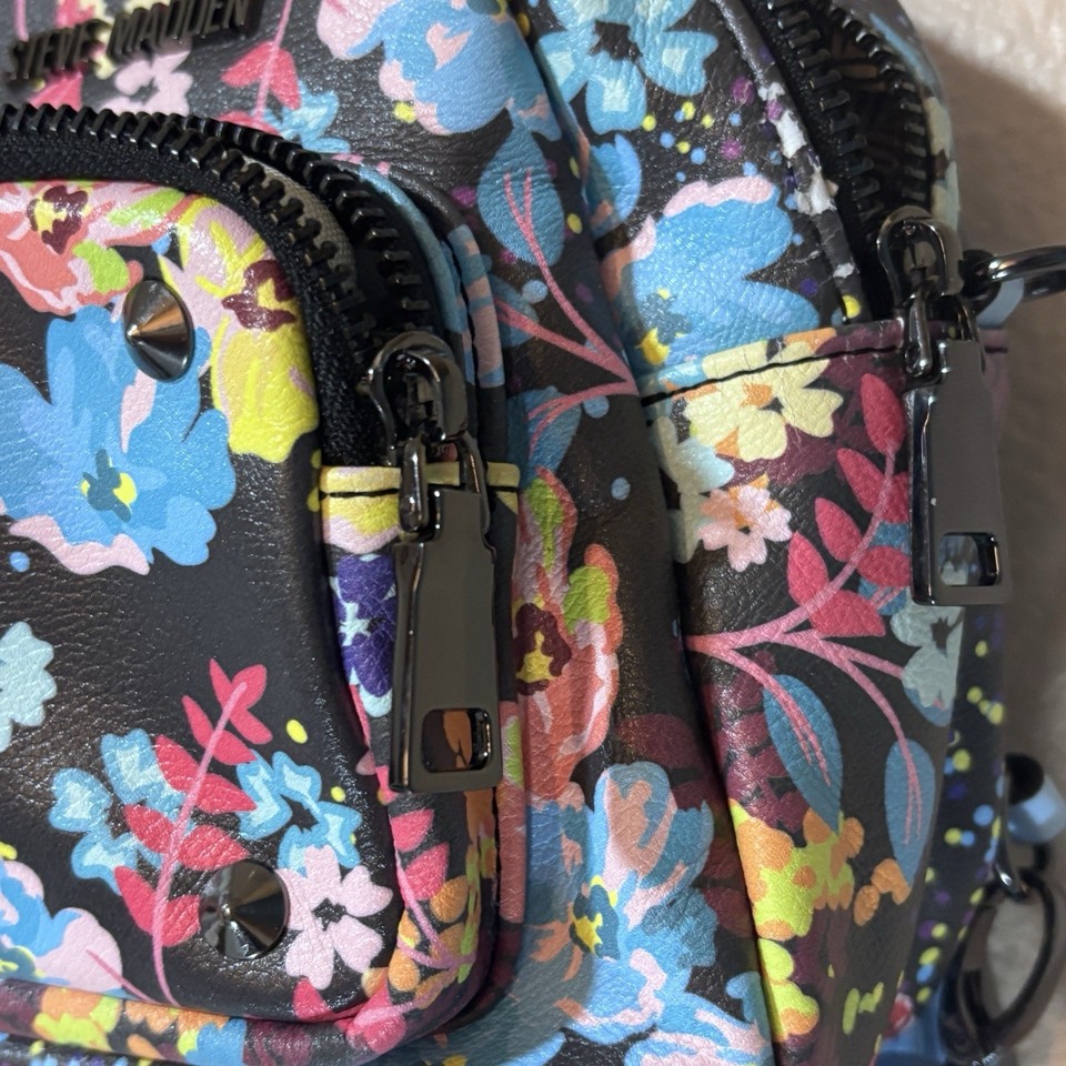 STEVE MADDEN Mini BACKPACK Crossbody Crossover Bag Floral Blue Faux ...
