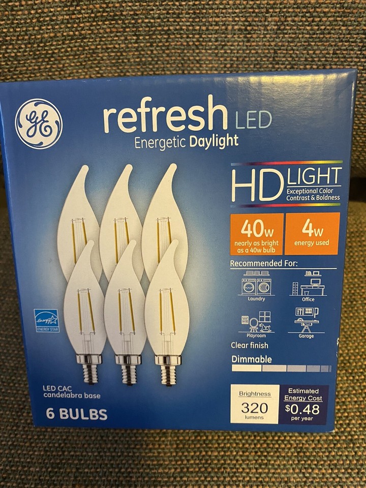 GE Refresh LED HD 40-Watt Daylight Dimmable Candle Light Bulb (6-Pack ...