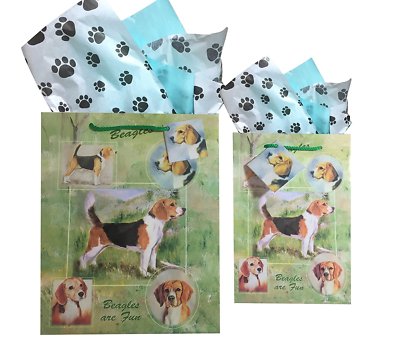 Beagles Gift Bags Set of Two w/ Tissue Paper Artist Ruth Maystead ...
