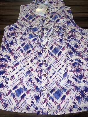LuLaRoe Large Roxanne Snap Button Sleeveless Tank White Aztec Camo ...