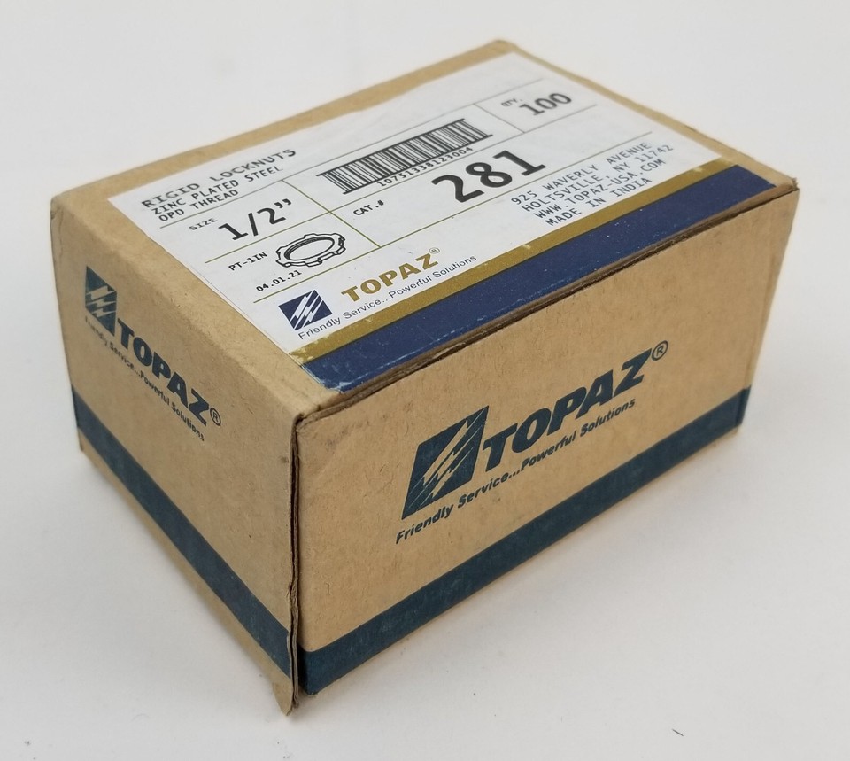 1000 Topaz 281 1/2" Rigid Locknuts Zinc Plated Steel 10 boxes of 100 ...