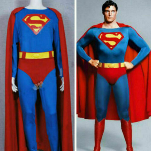 Superman Superhero Male Christopher Reeve Red Jumpsuit Cosplay Costume ...