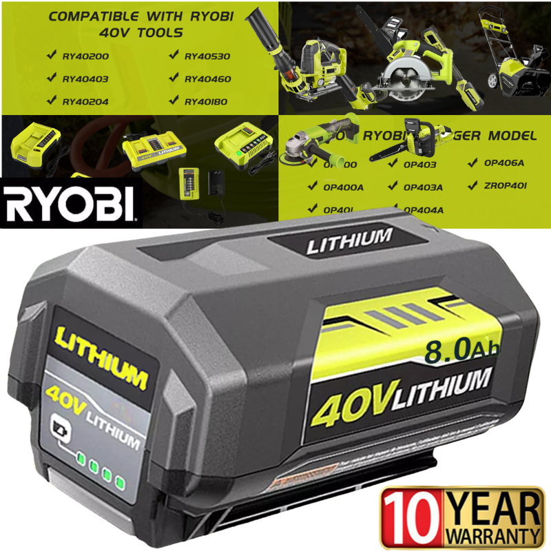 2pack 8.0Ah For Ryobi 40V Lithium Battery 6.0Ah High Capacity OP40602 ...