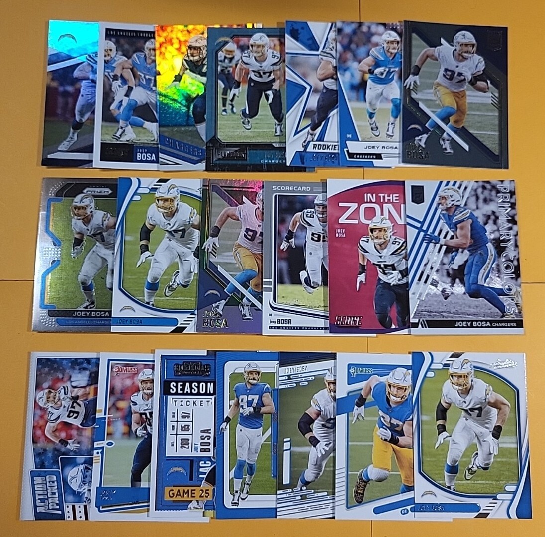 20 DIFFERENT JOEY BOSA LOS ANGELES CHARGERS FOOTBALL CARDS LOT W ...