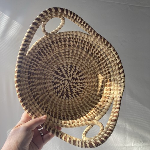 Vintage Sweetgrass Basket Gullah Oval Fanner 2 Handles Love Knots 13in ...