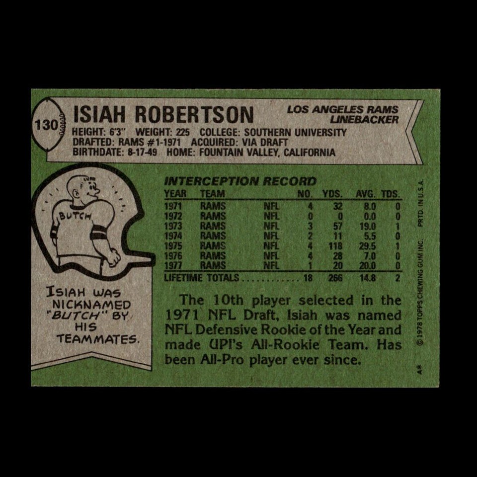 Isiah Robertson 1978 Topps Los Angeles Rams #130 R308E | eBay