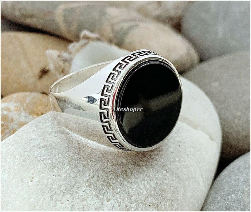 Black Onyx Mens Handmade Ring, Oval Stone Vintage Ring, Men Silver Ring ...
