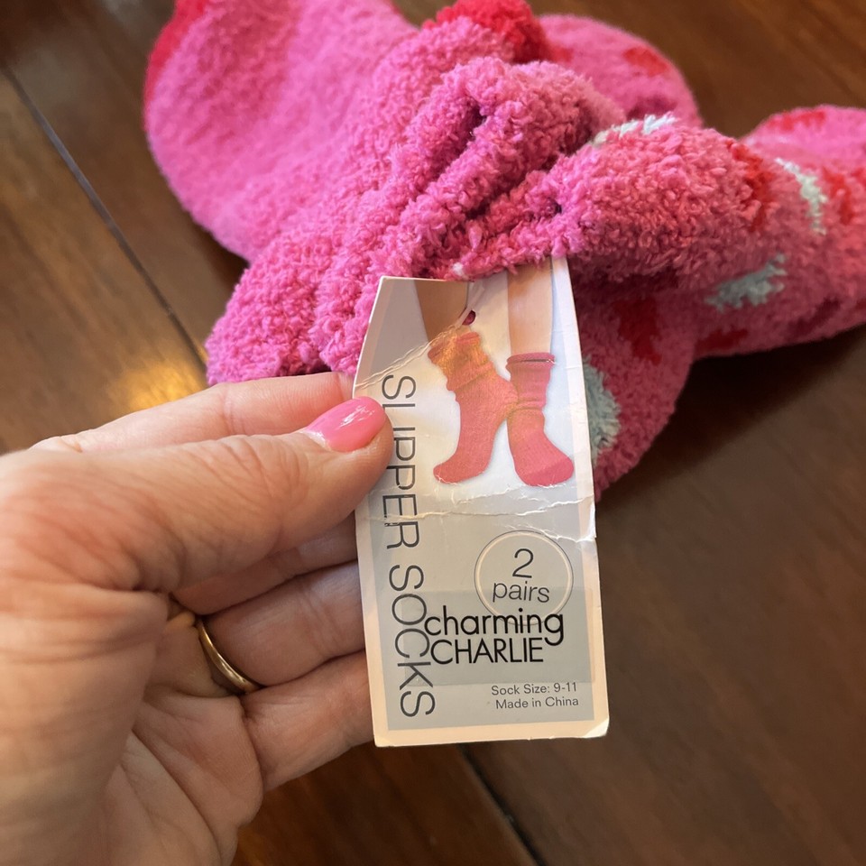 Double set of Charming Charlie pink slipper socks - New With tags | eBay