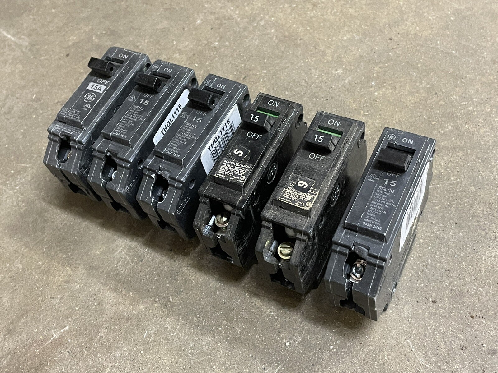 (6) GE General Electric THQL1115 15 Amp 120/240 VAC 1 Pole Circuit ...