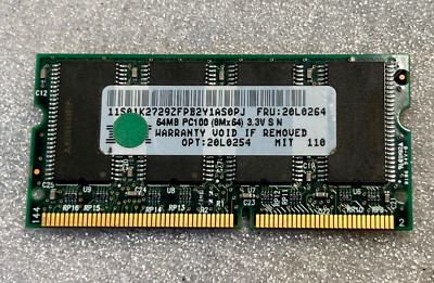 IBM 20L0264 20L0254 64MB 100MHZ PC100-322-620 144 PIN MEMORY DIMM 600X ...