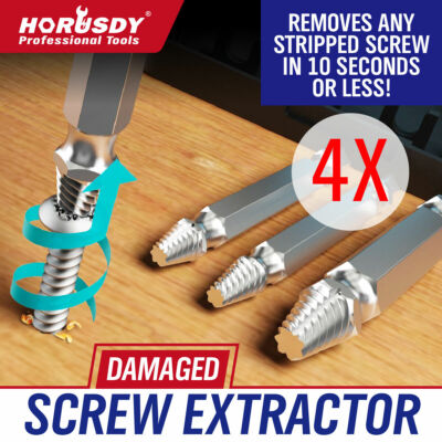 4Pc Damaged Screw Extractor Ezy Set Easy Out Broken Screw Bolt Remover ...