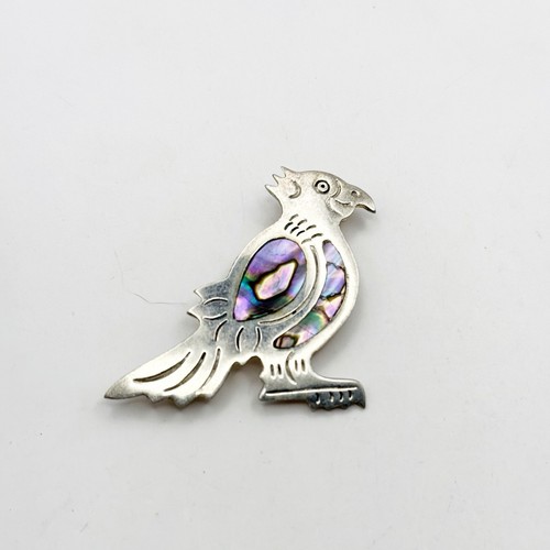 Alpaca Mexico Silvertone Inlaid Abalone Bird Starling Silver 925 Brooch ...