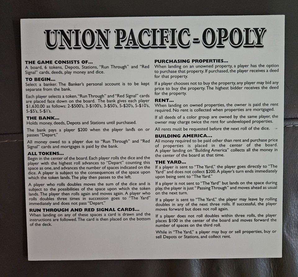 Union Pacific-Opoly Board Game Based on the Union Pacific Railroad and ...
