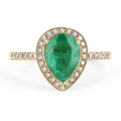 1.65tcw Tear Drop Natural Emerald & Diamond Halo Engagement Ring 14K | eBay