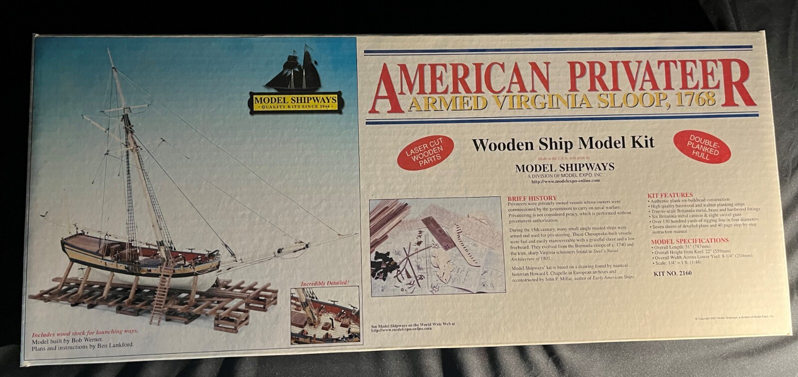AMERICAN PRIVATEER ARMED VIRGINIA SLOOP 1768 1:48 SCALE WOOD & METAL ...