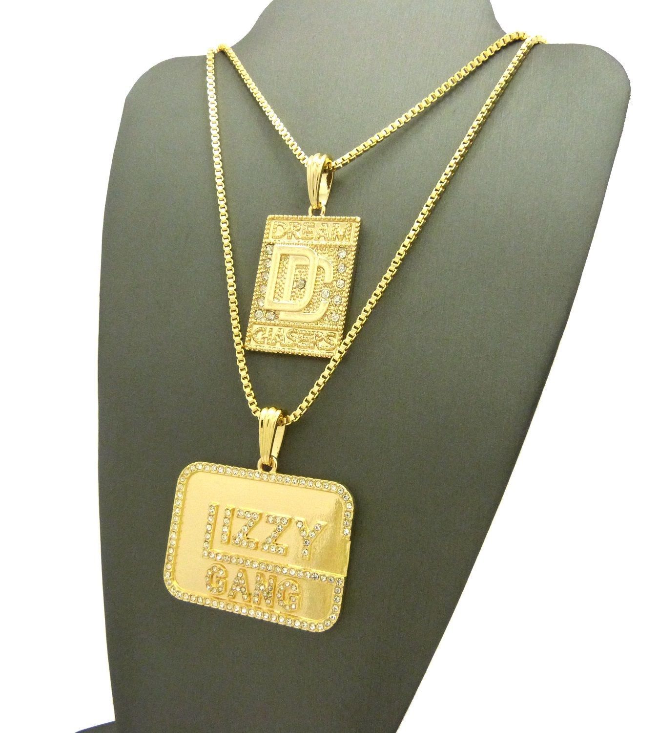 Hip Hop Iced DC & Glizzy Gang Pendant, 2mm 24",30" Box Chain 2 Necklace ...