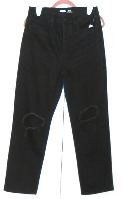 OLD NAVY BLACK EXTRA HIGH-WAISTED SKY HI HIDDEN BUTTON FLY DESTRUCTED ...