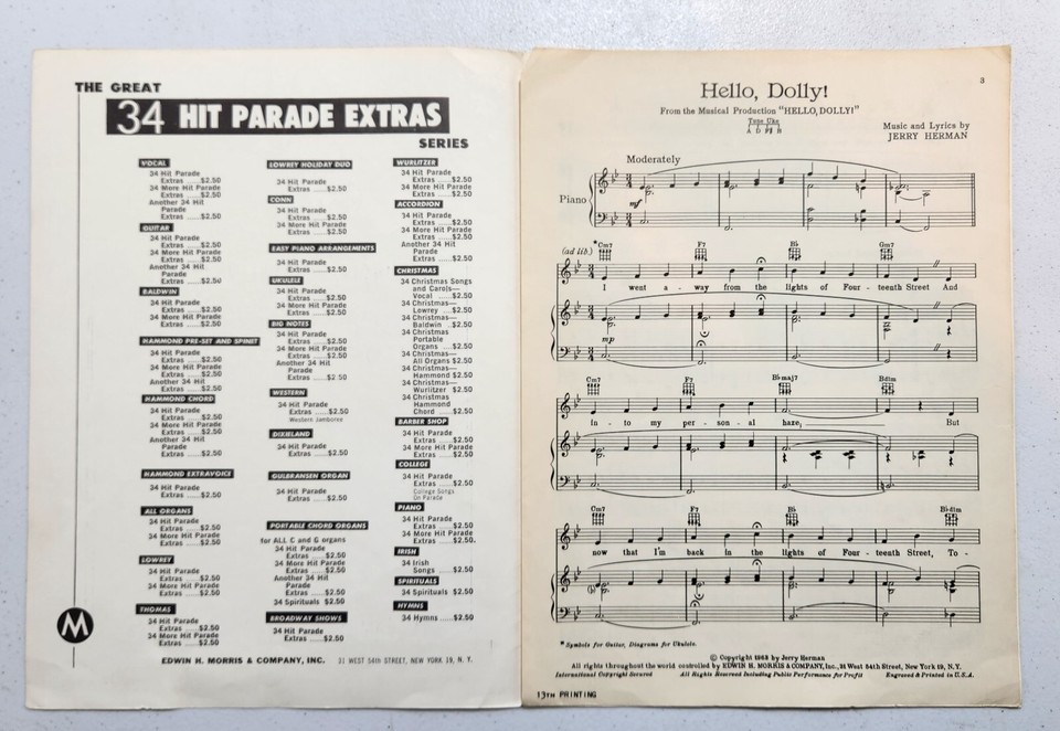 1963 Hello Dolly By Jerry Herman Music Sheet | eBay UK