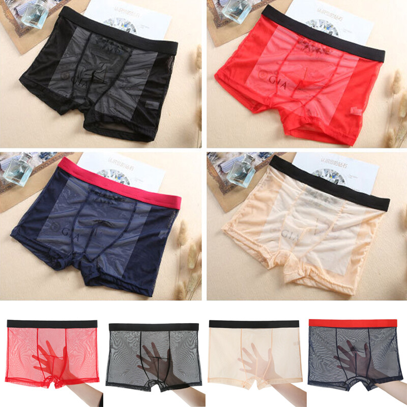 Sexy Men See-through Boxer Briefs Sheer Mesh Pouch Underwear Panties ...