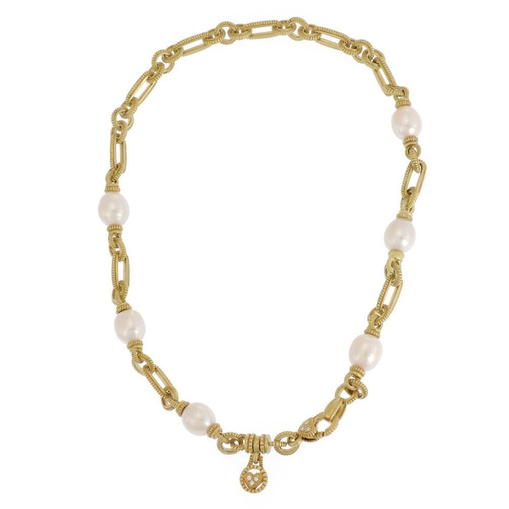 Judith Ripka Diamond Pearls 18k Yellow Gold Textured Link Necklace | eBay