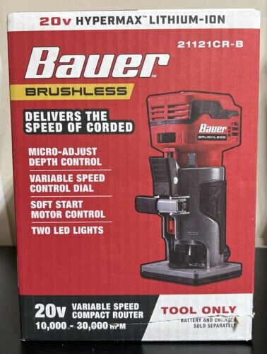NEW BAUER 20V Brushless Cordless Variable Speed Compact Router (Tool ...