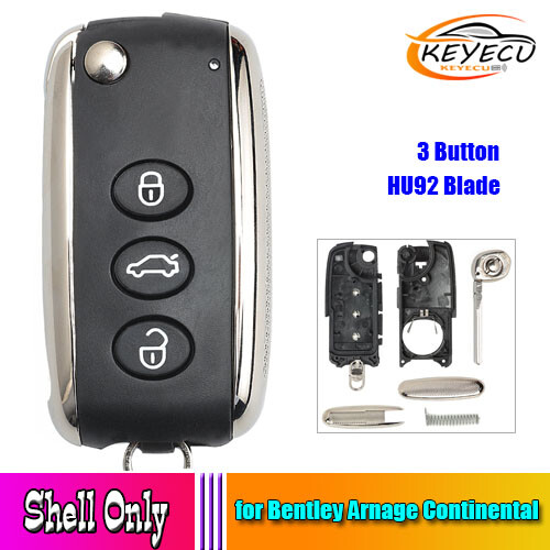 3 Button Flip Remote Key Shell Case Fob for Bentley Continental ...