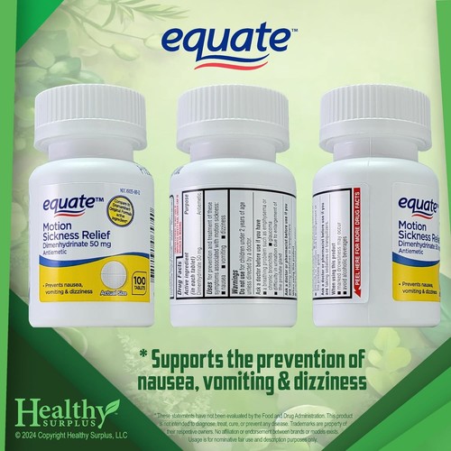 Fast-Acting Motion Sickness Relief Dimenhydrinate Tablets, 50 mg 100 ...