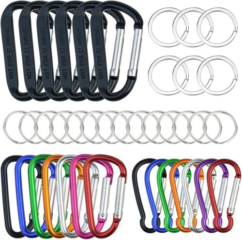 20 Pack Carabiners Clips with Keychain D Ring Caribeaner Clip Hook for ...