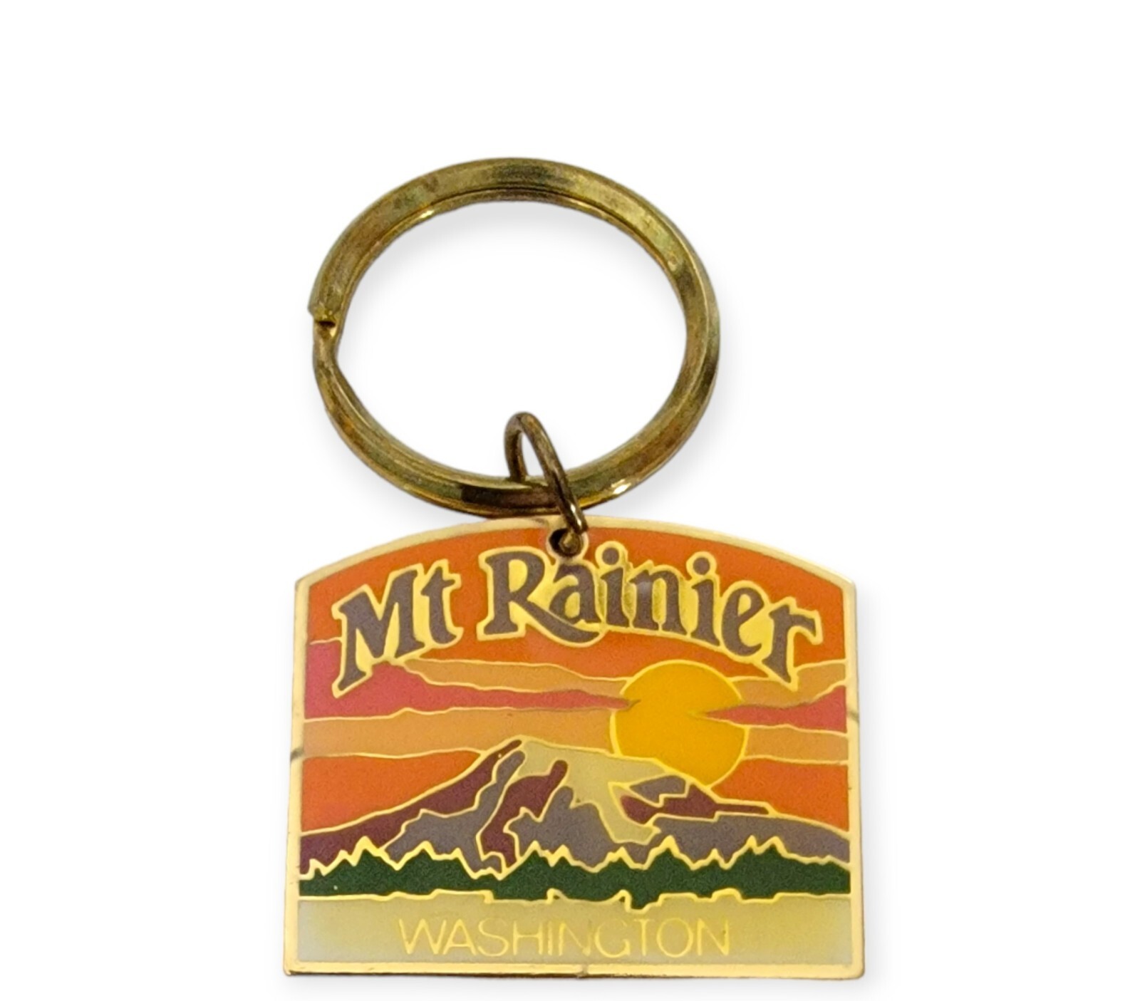 Mt Rainier Washington Keychain Mountain Sun Goldtone Metal Souvenir ...