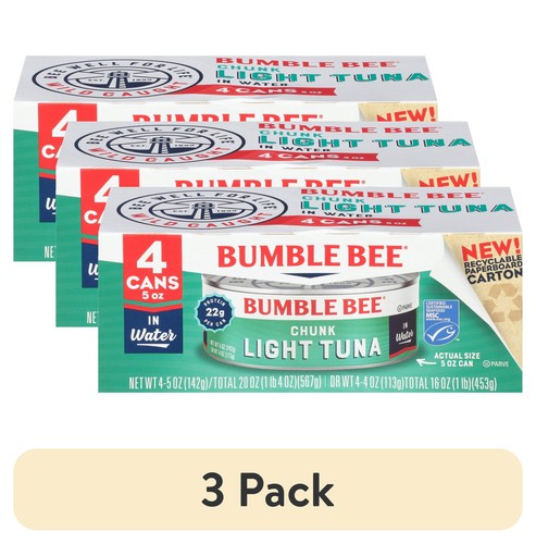 (3 pack) (4 Cans) Light Tuna in Water, Canned Tuna Fish, High Protein ...