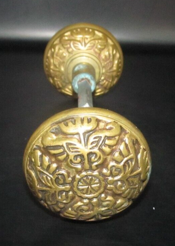 Old Wooden Door Hardware Vintage Set of Antique Round Embossed Brass Door Knobs | eBay