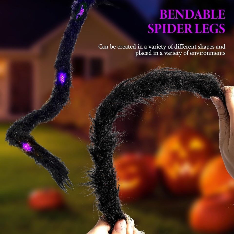 2 Pack 4.2FT Halloween Giant Spider,Light up Spider with 24 Purple ...