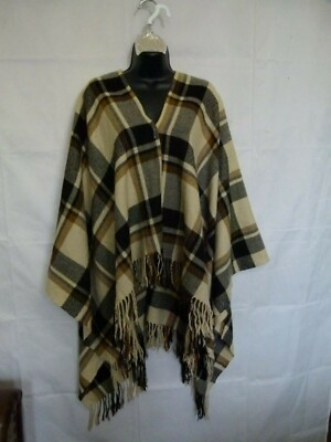 Uniqlo Women’s Poncho Shawl Plaid Fringe Edge Beige / Black / Mustard ...
