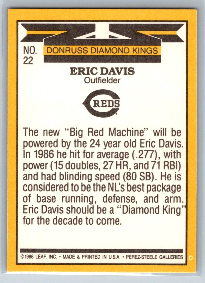 1987 Donruss Eric Davis Diamond Kings Cincinnati Reds #22 | eBay